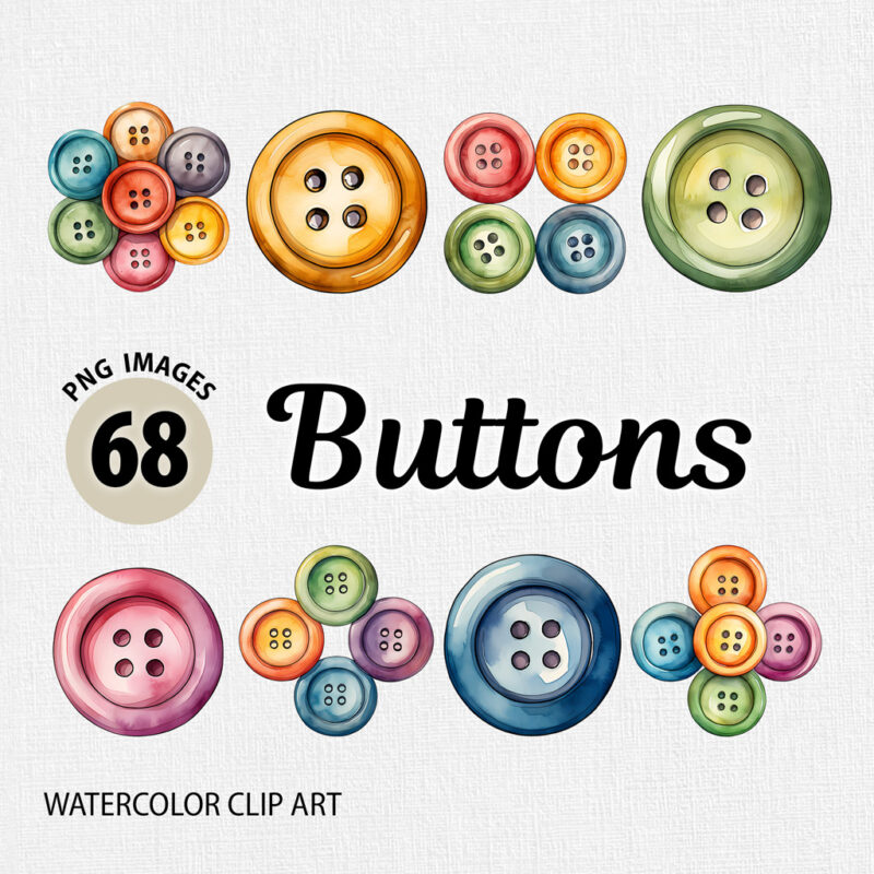 Watercolor Buttons PNG Clipart Bundle - A world of instant downloads ...