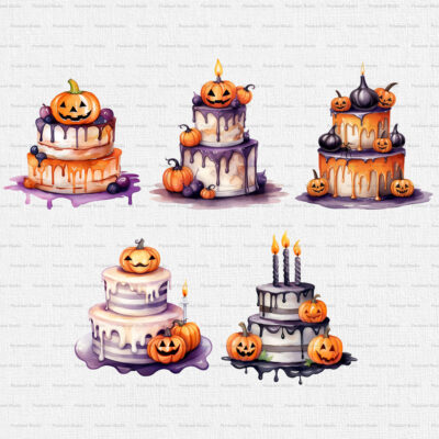 Watercolor Halloween Cake Clipart PNG Bundle - A world of instant ...