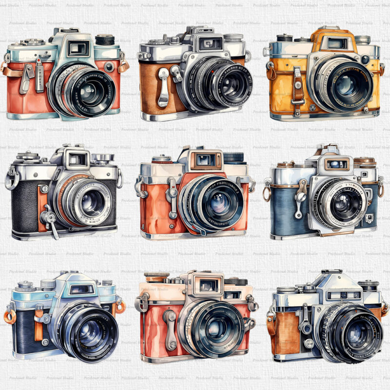 Watercolor Vintage Camera PNG Clipart Bundle - A world of instant ...