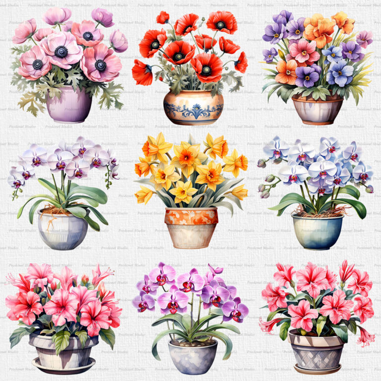 Watercolor Flower Pots PNG Clipart Bundle - A world of instant ...