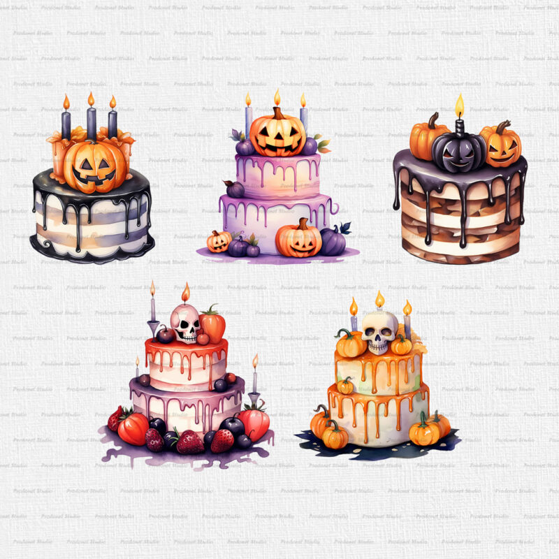 Watercolor Halloween Cake Clipart PNG Bundle - A world of instant ...