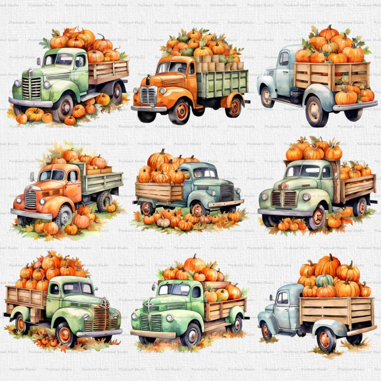 Watercolor Truck with Pumpkins PNG Clipart Bundle - A world of instant ...
