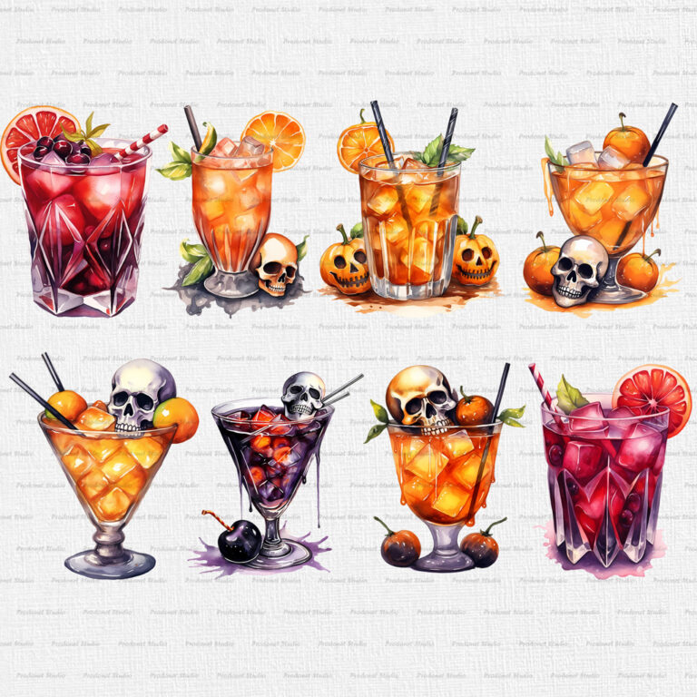 Watercolor Spooky Halloween Cocktails PNG Clipart Bundle - A world of ...