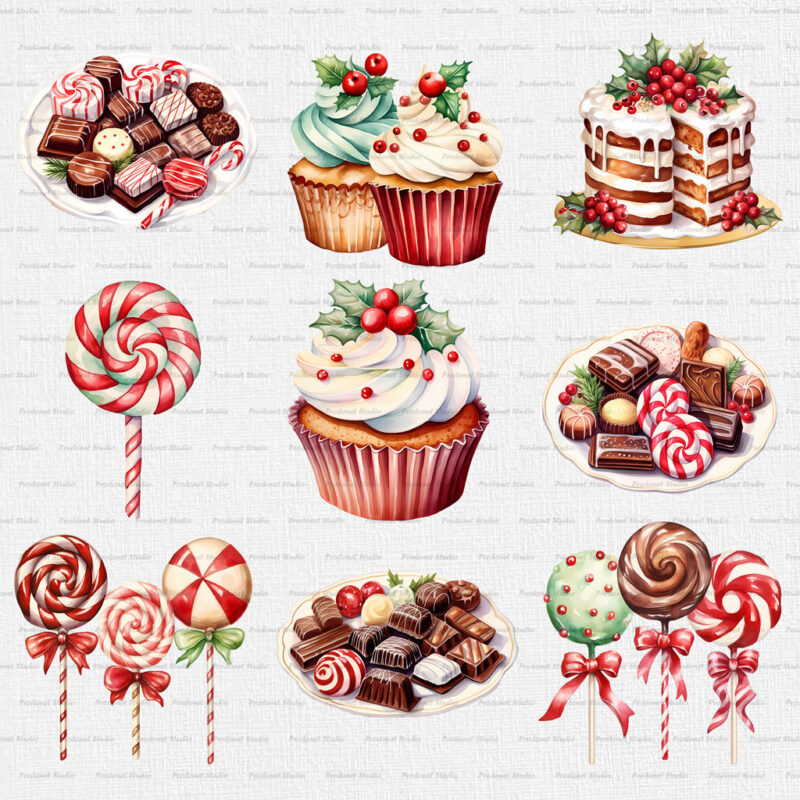 Watercolor Christmas Sweets PNG Clipart Bundle - A world of instant ...