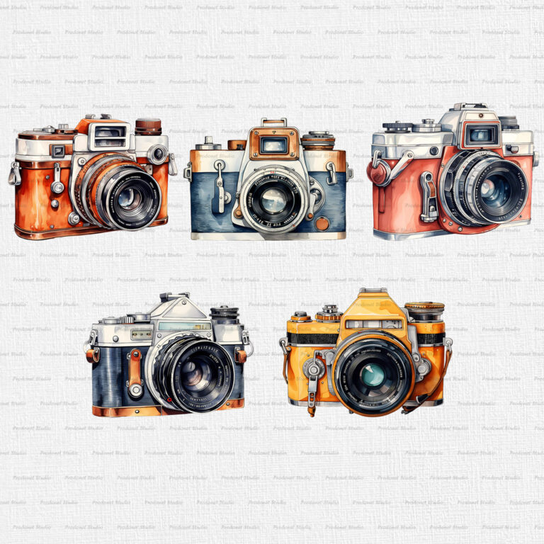 Watercolor Vintage Camera PNG Clipart Bundle - A world of instant ...