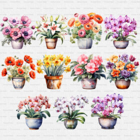 Watercolor Flower Pots PNG Clipart Bundle - A world of instant ...