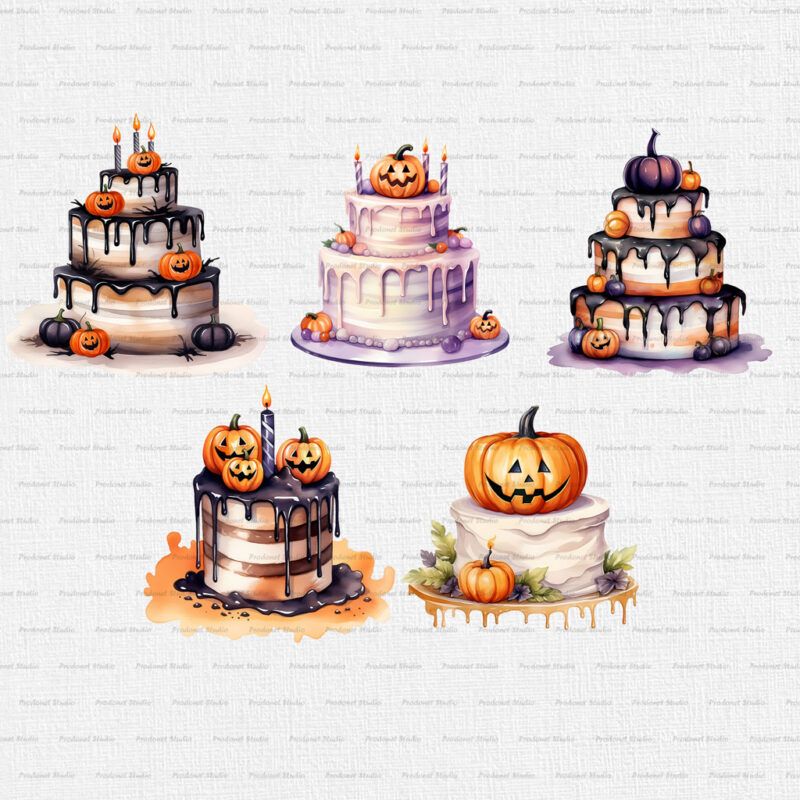 Watercolor Halloween Cake Clipart PNG Bundle - A world of instant ...