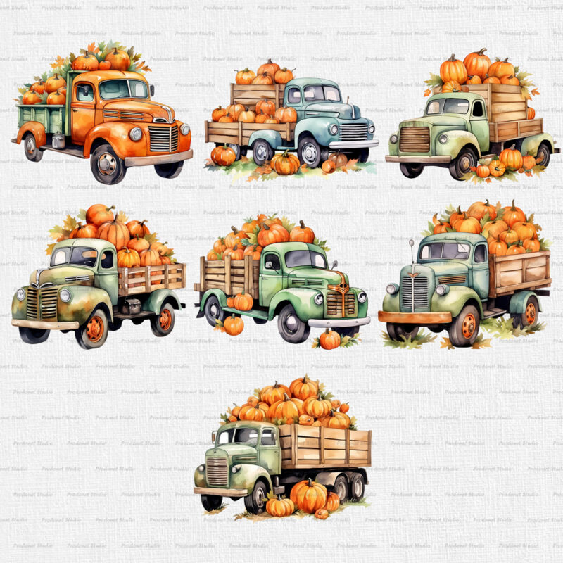 Watercolor Truck with Pumpkins PNG Clipart Bundle - A world of instant ...