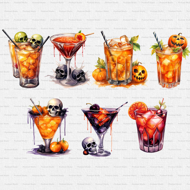 Watercolor Spooky Halloween Cocktails PNG Clipart Bundle - A world of ...