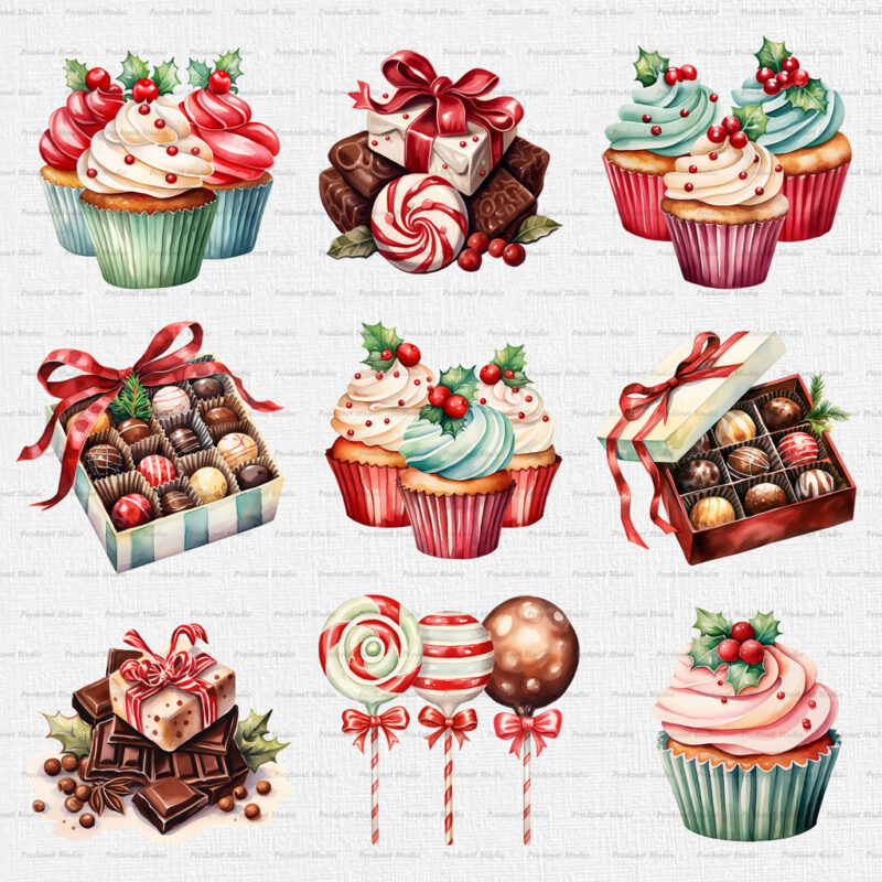 Watercolor Christmas Sweets PNG Clipart Bundle - A world of instant ...