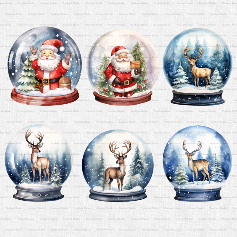 Watercolor Christmas Snow Globe PNG Clipart Bundle - A world of instant ...
